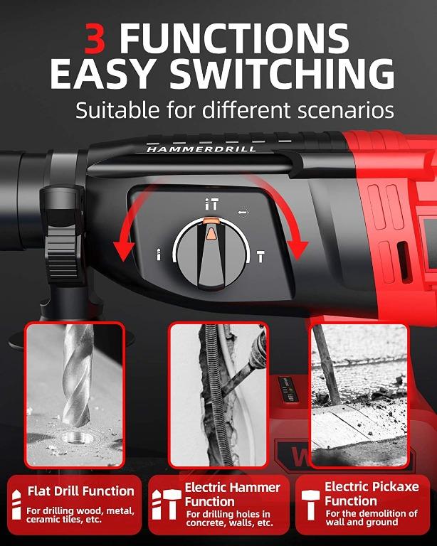 Rotary Hammer Drill Wakyme Sds Plus 1 2 Inch 21v Cordless Demolition