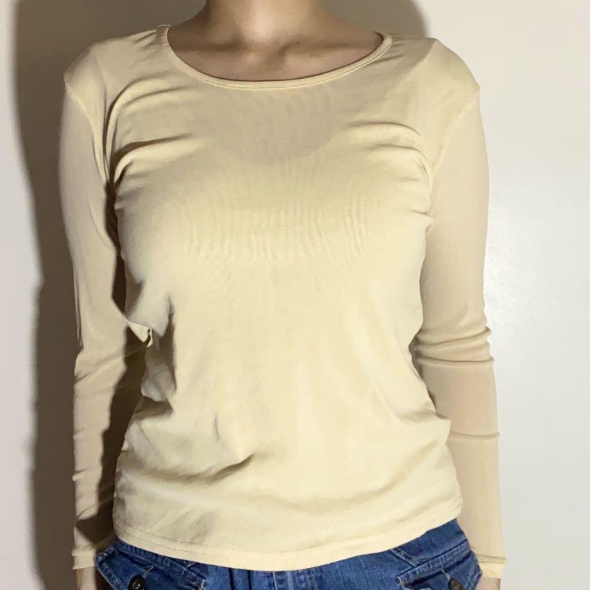 Skin tone mesh long sleeve, Women's Fashion, Tops, Longsleeves on Carousell