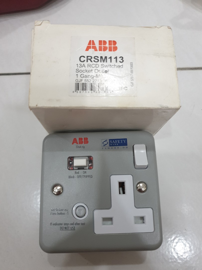 ABB 1 gang 13A 30ma Residual Current Device (RCD) Switched socket ...