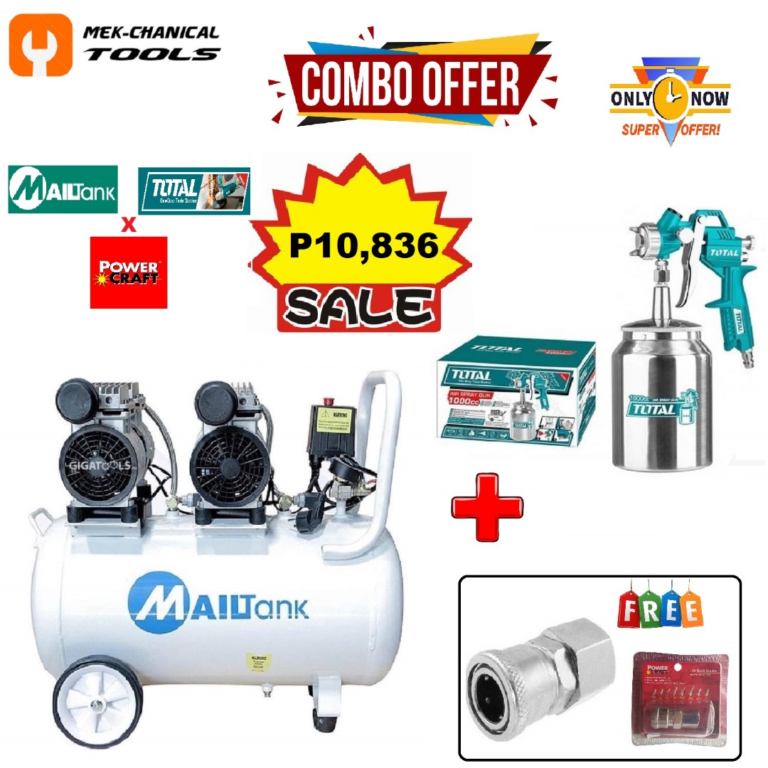 MailTank Air Compressor 50L & Total Spray Gun 1000cc 1.5mm 1 free of ...