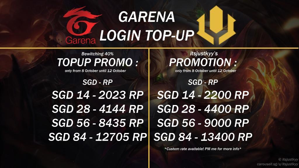 [SG] CHEAPEST Garena Shell / Riot Points for League of Legends, Video ...