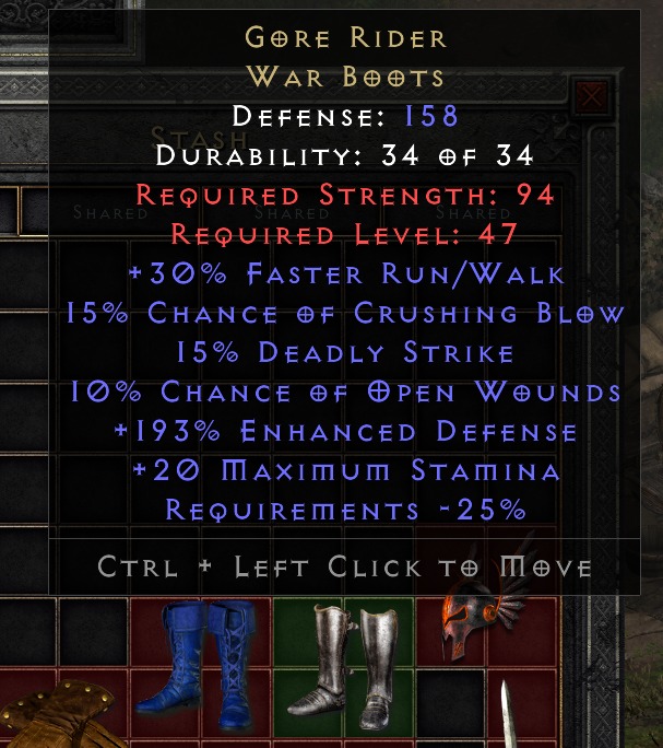 D2R Diablo 2 Resurrected: Gore Rider War Boots, Video Gaming, Gaming ...