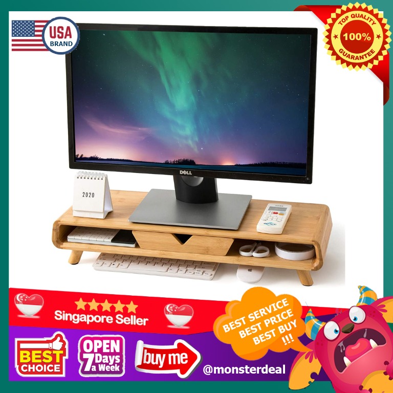 Homerays Bamboo Monitor Stand Riser, No Assembly Required Exquisite ...