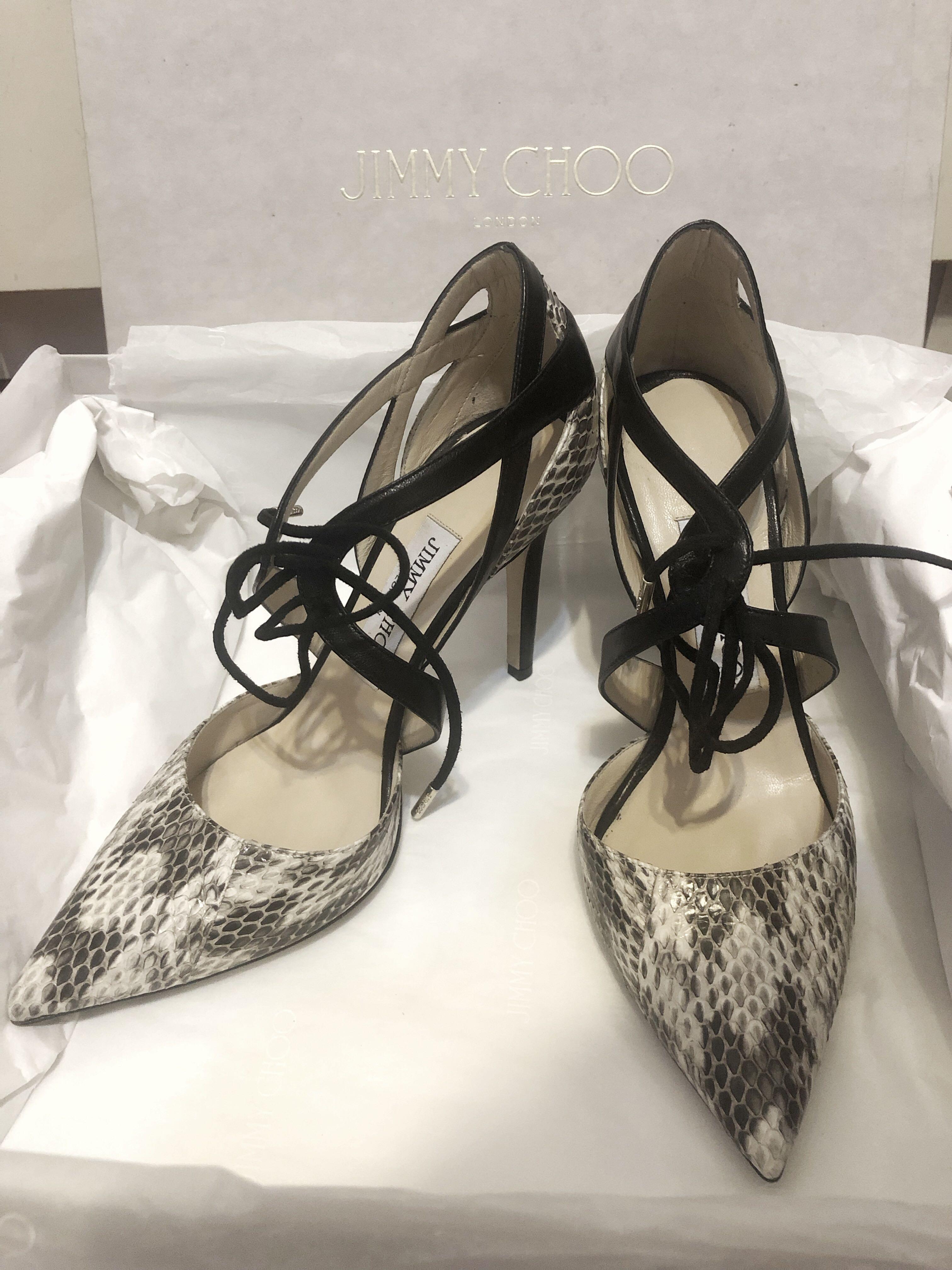 EU 35 Jimmy Choo Lapris Natural Gloss Elaphe And Black Kid Leather ...