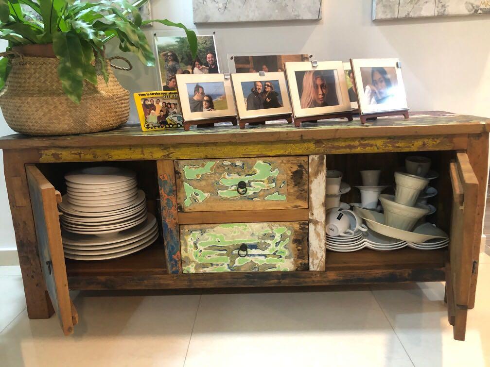 Reclaimed boat wood display buffet cabinet, Furniture & Home Living ...