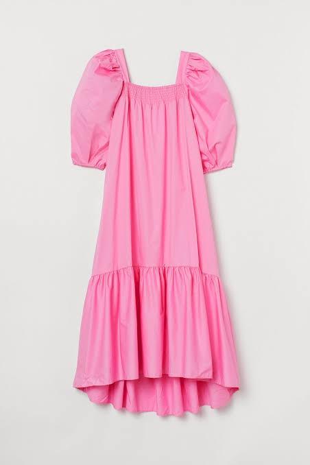h&m hnm pink poplin puff sleeve maxi dress bukan zara, Fesyen Wanita ...