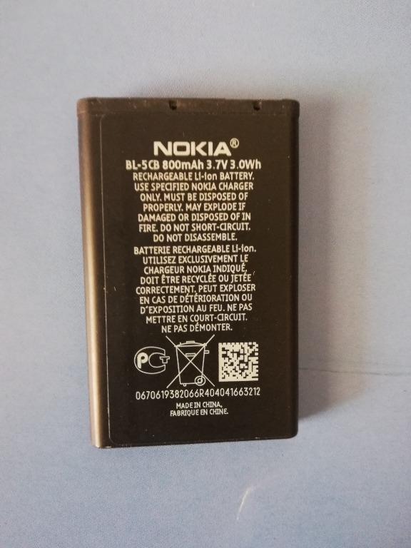 Nokia phone rechargeable Li-Ion 800 mAh battery (BL-5CB), Mobile Phones ...