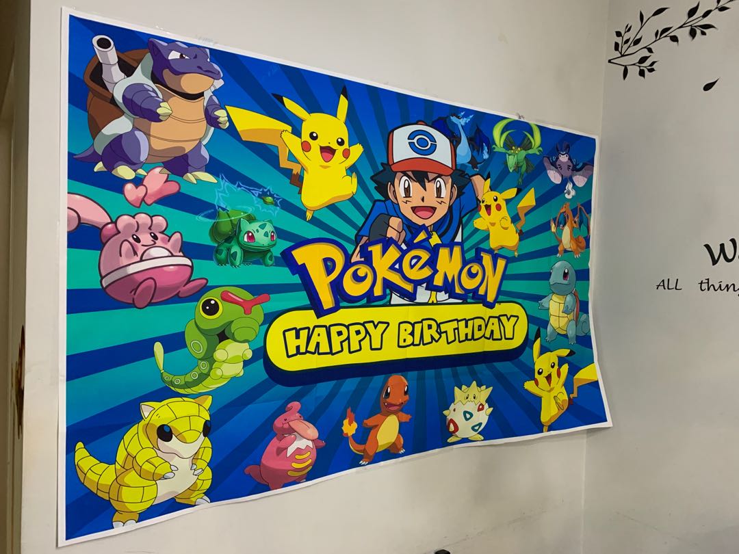 Pokémon banner, ribbon decoration and happy birthday banner, Babies ...