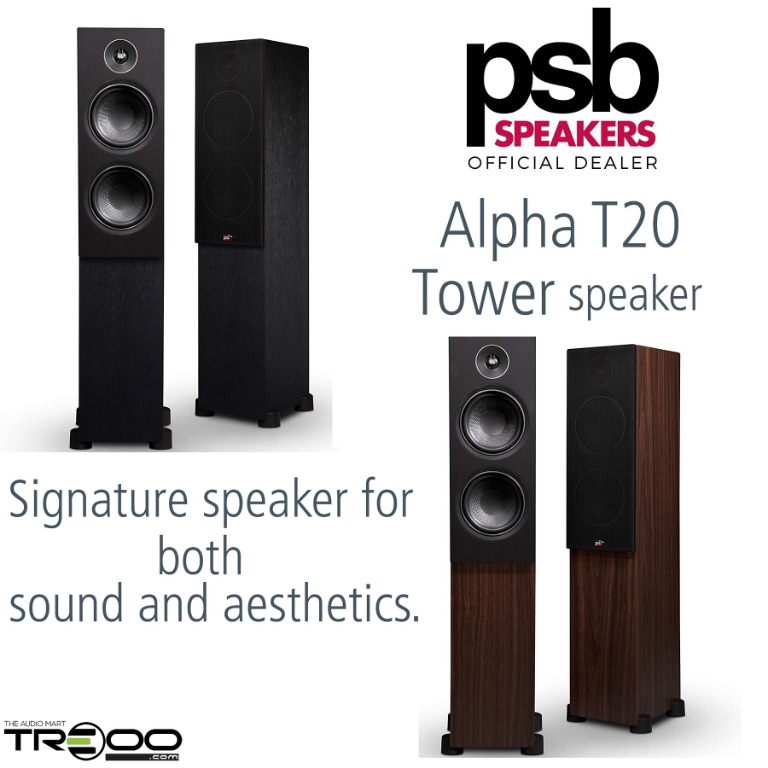 PSB Alpha T20 2.5-Way Passive Floorstanding Speakers, Audio, Soundbars ...