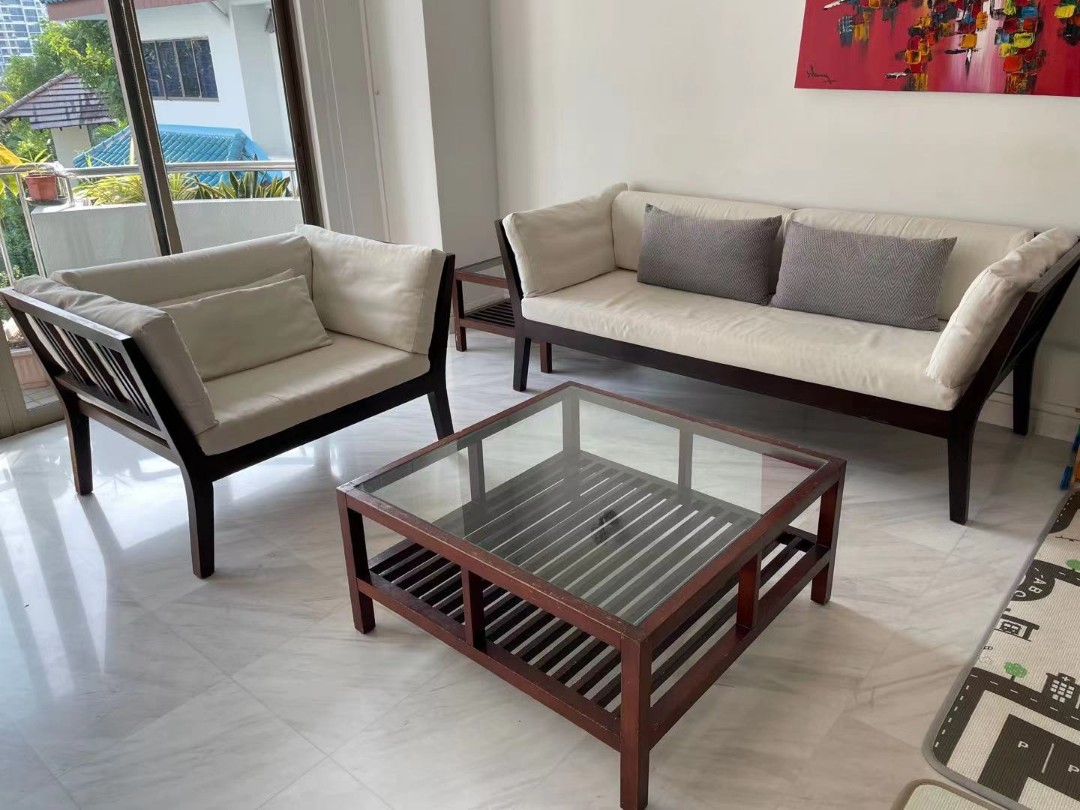 Solid wood sofa set with coffee table & side table, Furniture & Home ...