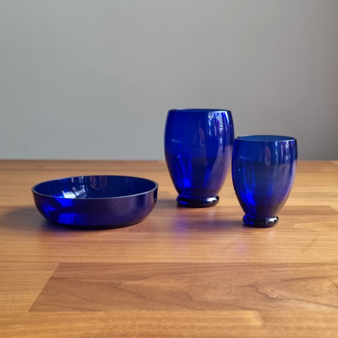 Vintage Cobalt Blue Glassware (3 Pieces), Furniture & Home Living, Home ...