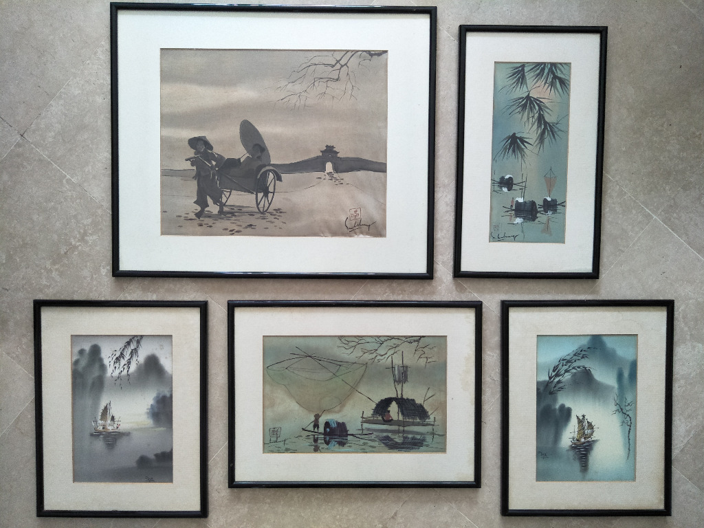 5 Vietnamese original silk paintings & custom frames from the city of ...