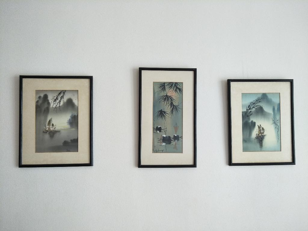 5 Vietnamese original silk paintings & custom frames from the city of ...