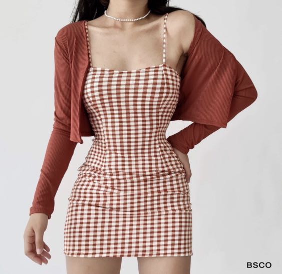 BSCO Gingham Brick Red Dress, Women's Fashion, Dresses & Sets, Sets or ...