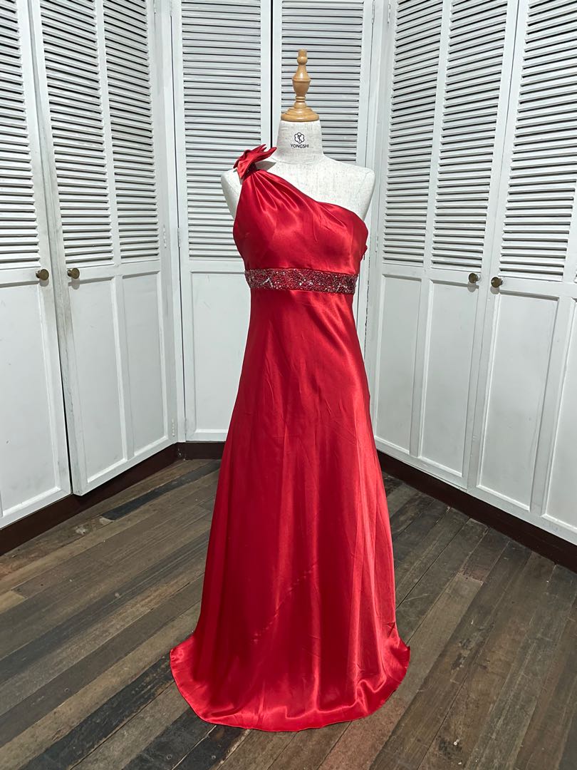 Cinderella Red Satin Gown, Women's Fashion, Dresses & Sets, Evening ...