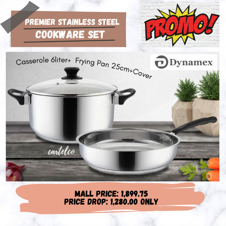 Dynamex Premier Stainless Steel-Cookware Set Casserole 6liter+Frying ...