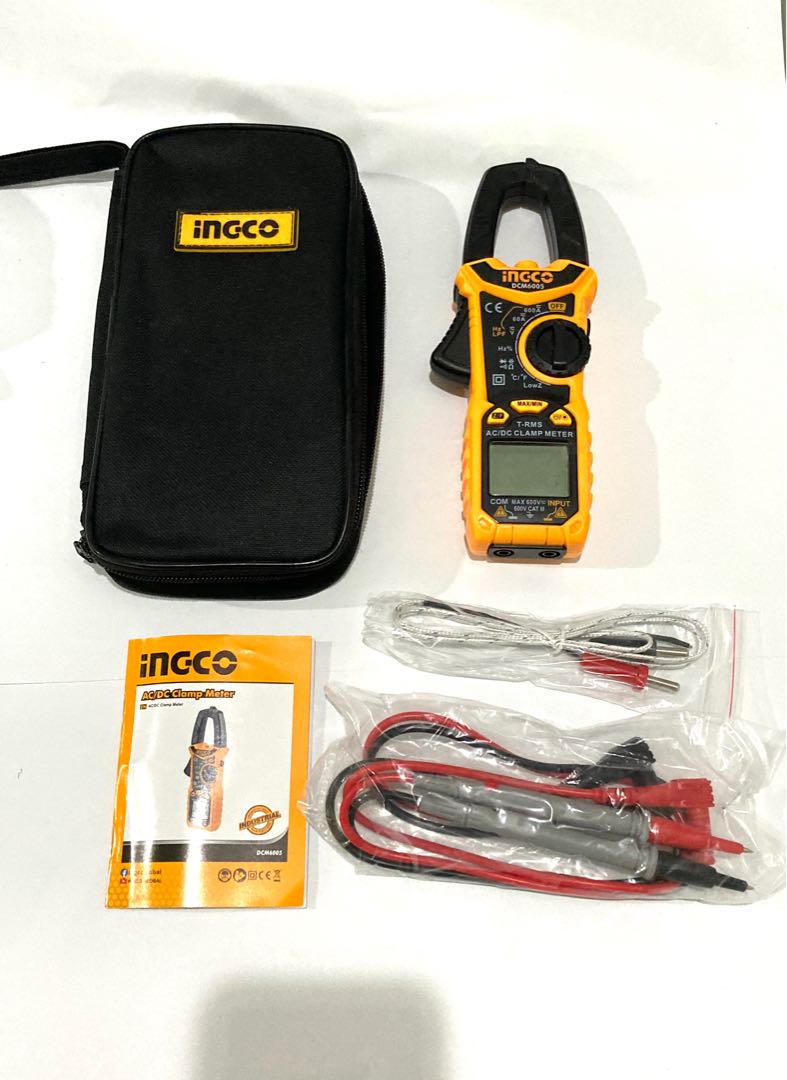 INGCO Auto Ranging Digital Clamp Meter TRMS 6000 Counts Measures AC/DC ...