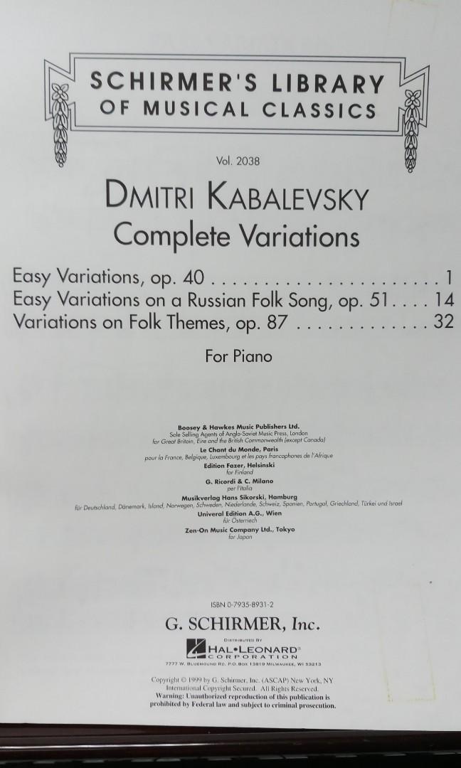 kabalevsky complete variation, 興趣及遊戲, 音樂、樂器 & 配件, 音樂與媒體 - 樂譜 - Carousell
