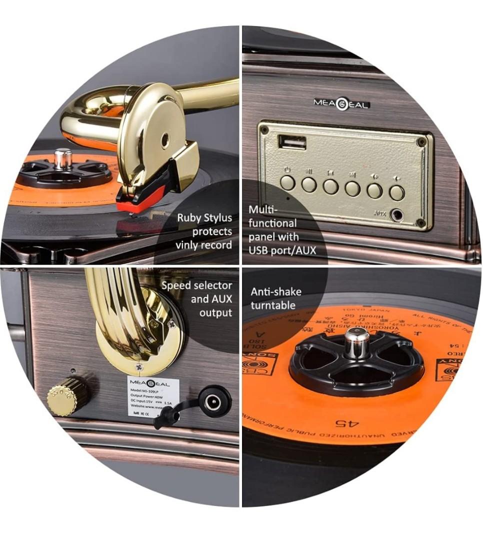 MEAGEAL Mini Record Player,Retro Phonograph Bluetooth Speaker,Vintage ...