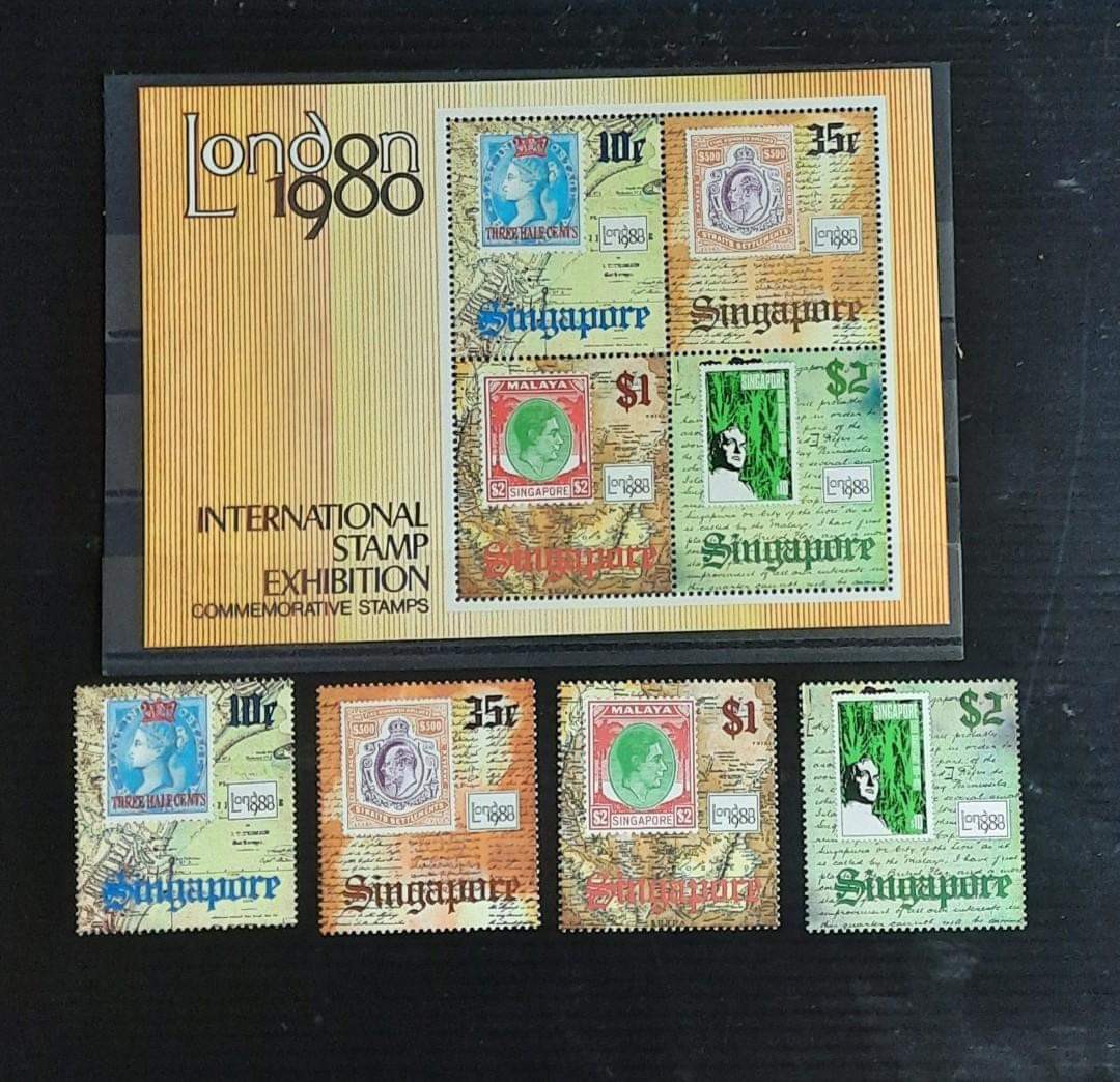 Singapore 1980 London '1980 Expo Stamp Set + Miniature Sheet Fresh Mint ...