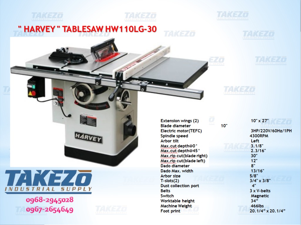 " HARVEY " TABLE SAW HW110LG-30, Commercial & Industrial, Industrial ...