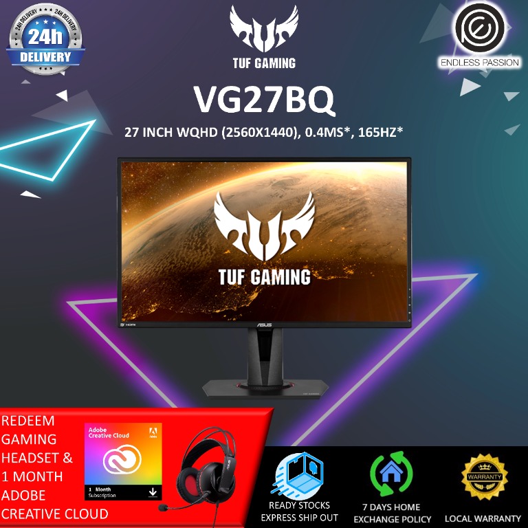 ASUS TUF Gaming VG27BQ HDR Gaming Monitor – 27 inch WQHD (2560x1440), 0 ...
