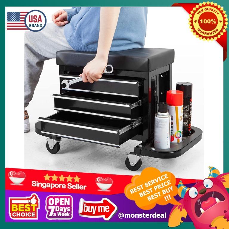 BIG RED Torin Rolling Tool Chest/Tool Box with 3 Drawers and Wheels, Padded Mechanic Stool ...