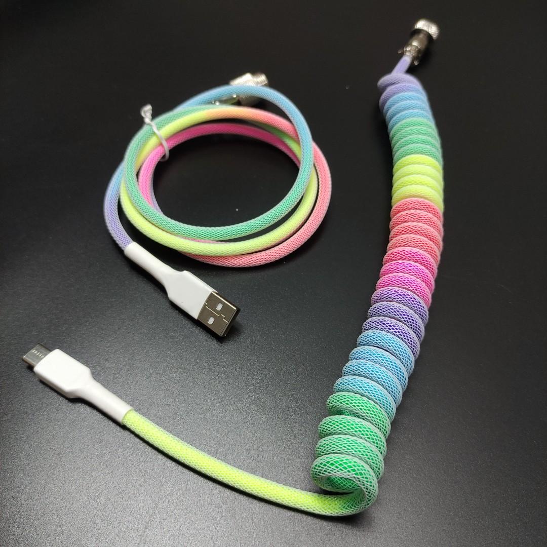 Coiled double sleeved mechanical keyboard USB type-c cable with GX12/16 ...