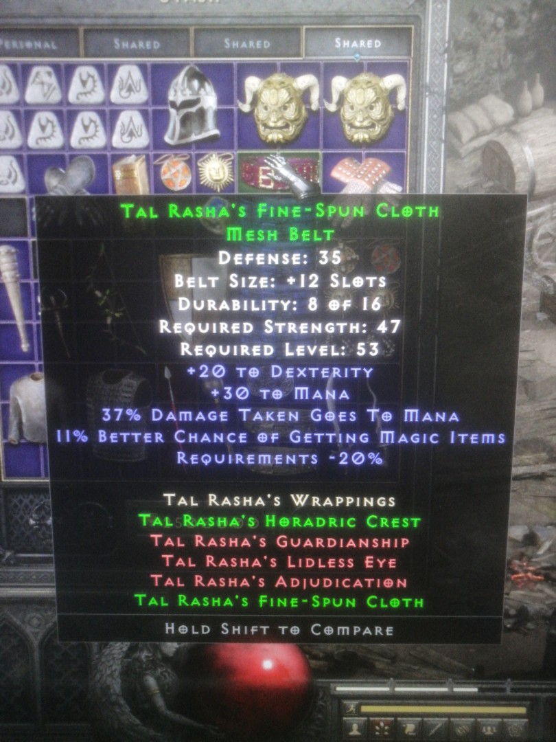 D2R Diablo 2 Resurrected tal rasha belt, Video Gaming, Gaming ...