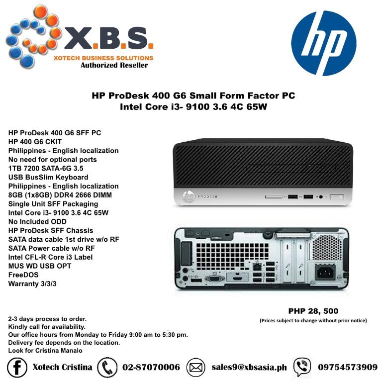 HP ProDesk 400 G6 Small Form Factor PC Intel Core i3- 9100 3.6 4C 65W ...