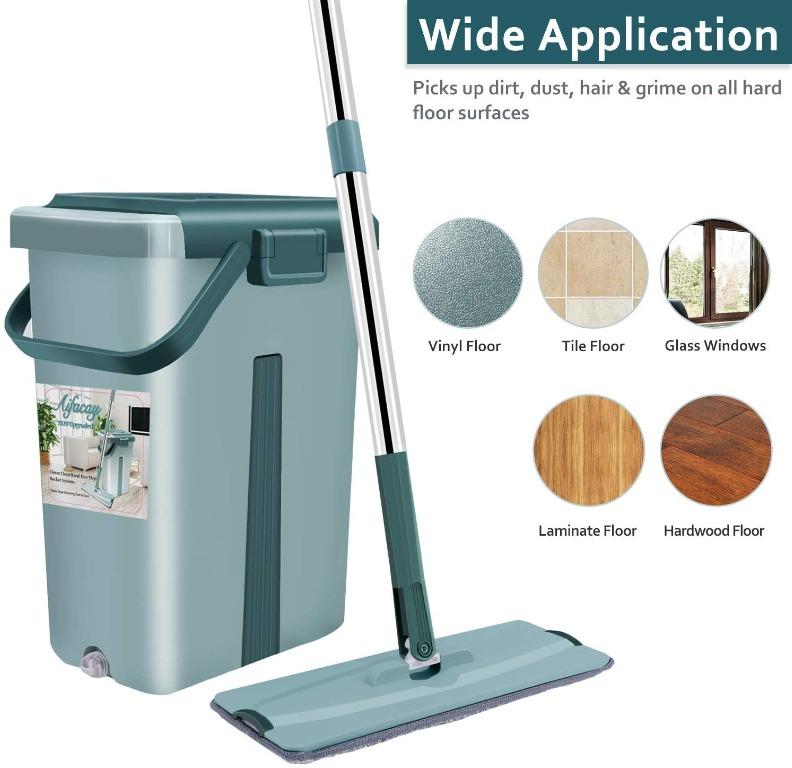 NEW Mini Floor Mop with Bucket - 360 Flexible Flat Squeeze Cleaning n ...