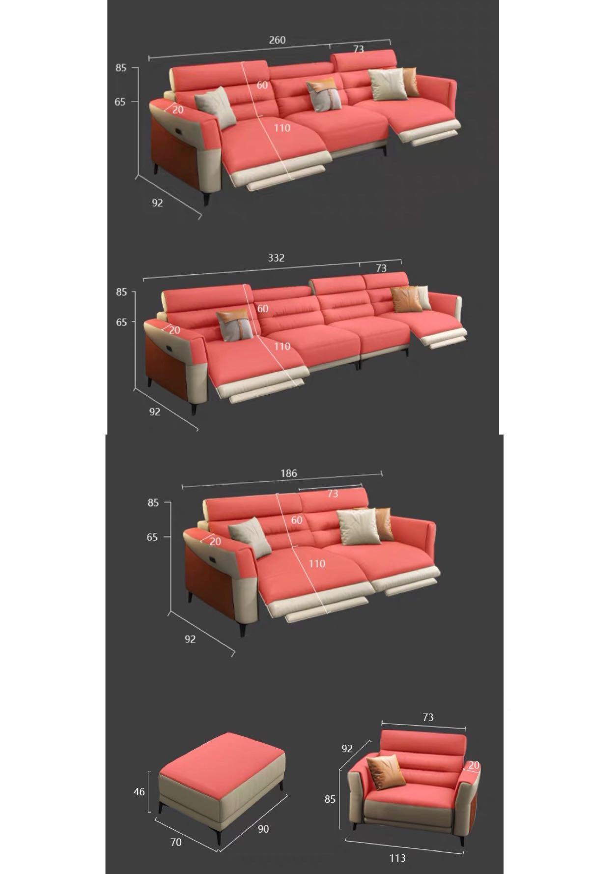 REVO 2 seater Designer Electric/ Motorised Recliner Sofa in Genuine Cowhide Leather GL8168 ...