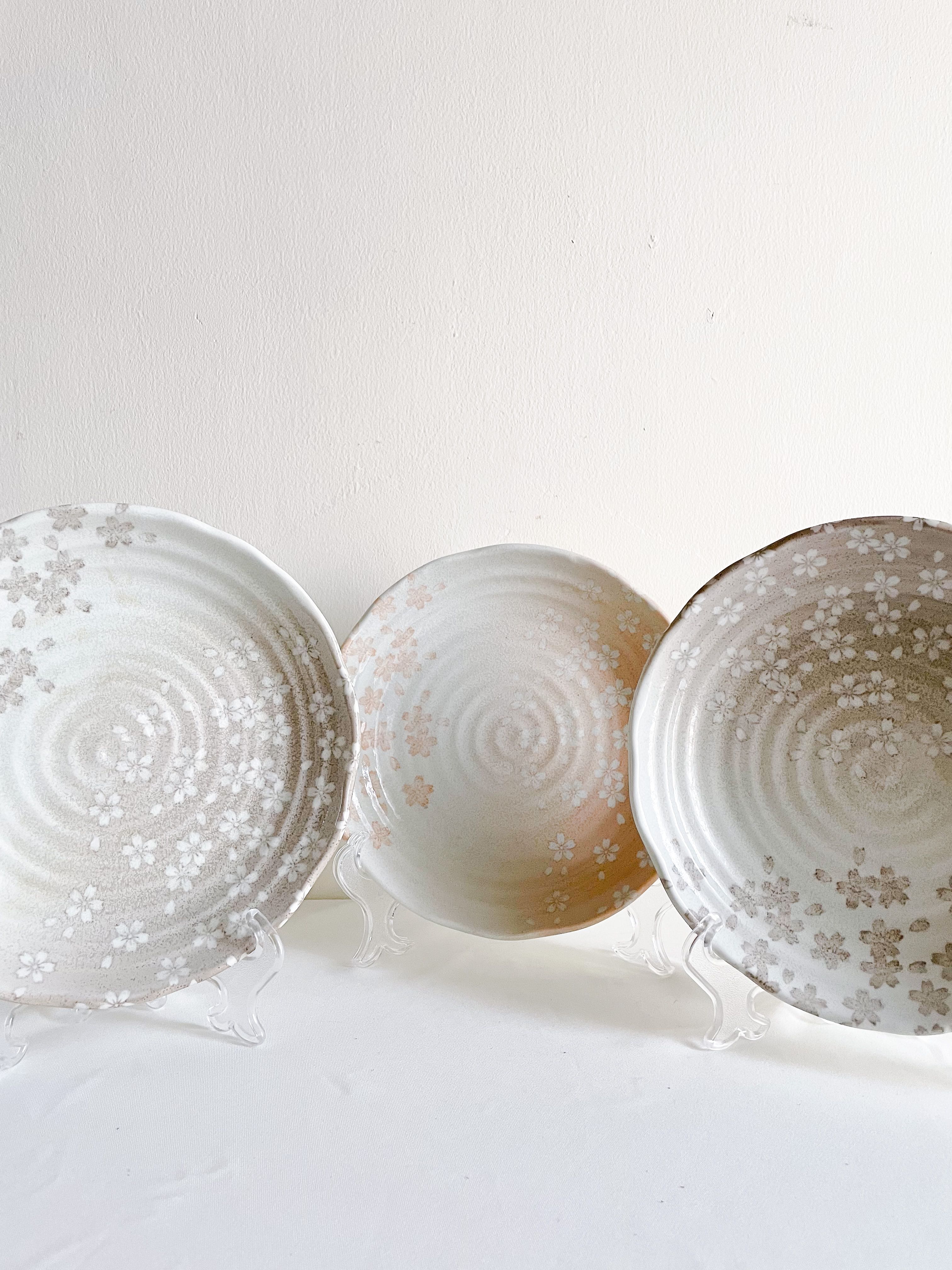 Stoneware sakura plates set of 3, Furniture & Home Living, Kitchenware ...
