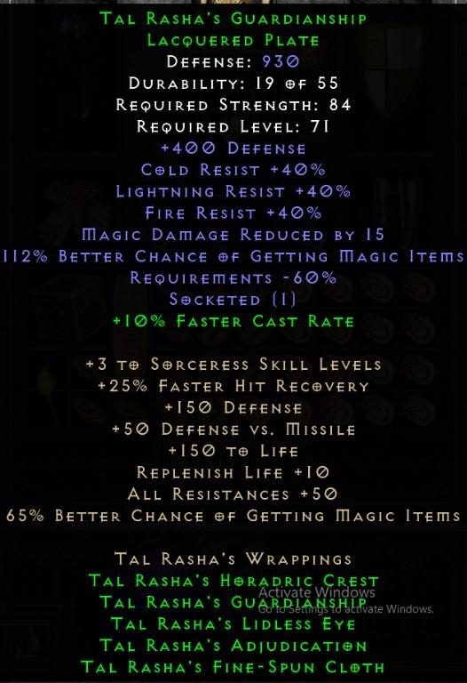 TALS RASHA FULL SET D2R, Video Gaming, Video Games, Others on Carousell