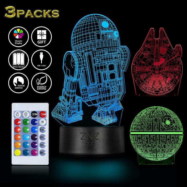 3D LED Star Wars Night Light, ZNZ Illusion Lamp Three Pattern and 16 ...