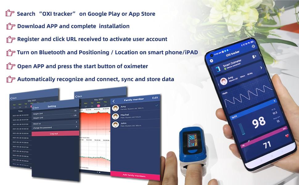 BLT M70C Upgraded Pulse Oximeter with Free APP, SpO2 Blood Oxygen Saturation Monitor with Heart ...