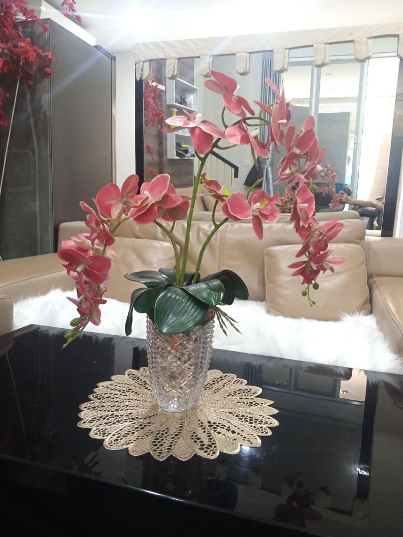 BUNGA ANGGREK LATEX DENGAN VAS KRISTAL ASLI ( TINGGI DAN SUPER BERAT ...