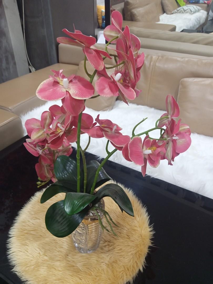 BUNGA ANGGREK LATEX DENGAN VAS KRISTAL ASLI ( TINGGI DAN SUPER BERAT ...