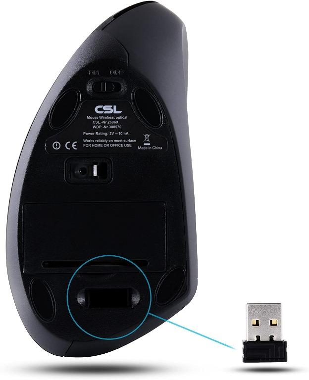 CSL-Computer (TM137G) Vertical Version Optical Wireless Mouse with Ergonomic Design, Prevention ...