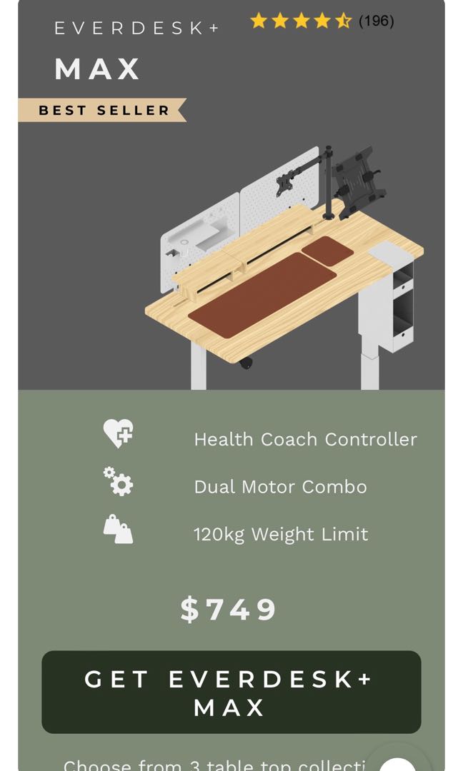 Everdesk+ Max Ergonomic Desk, Furniture & Home Living, Furniture ...