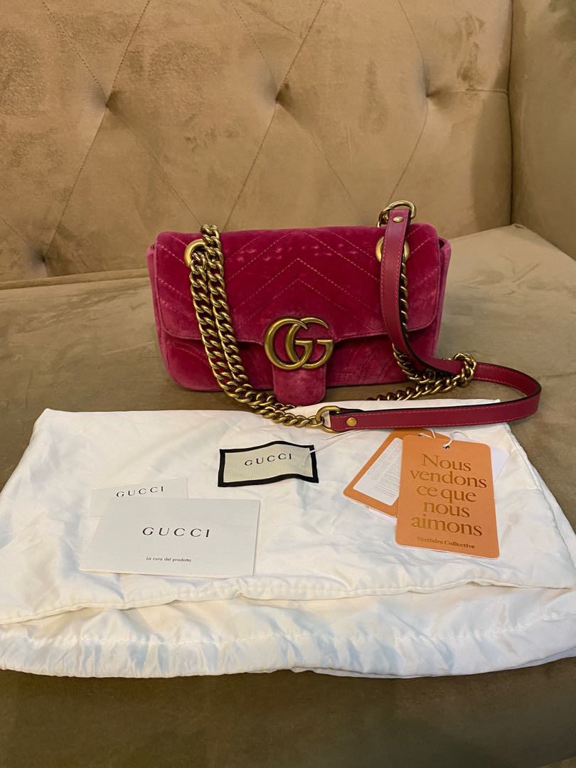Gucci Pink Velvet Marmont Matelasse Bag, Luxury, Bags & Wallets on ...