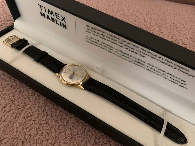 Timex Marlin 34mm Hand-wound/Mechanical (Gold with Black Strap), Luxury ...