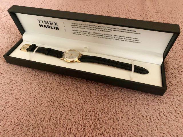 Timex Marlin 34mm Hand-wound/Mechanical (Gold with Black Strap), Luxury ...