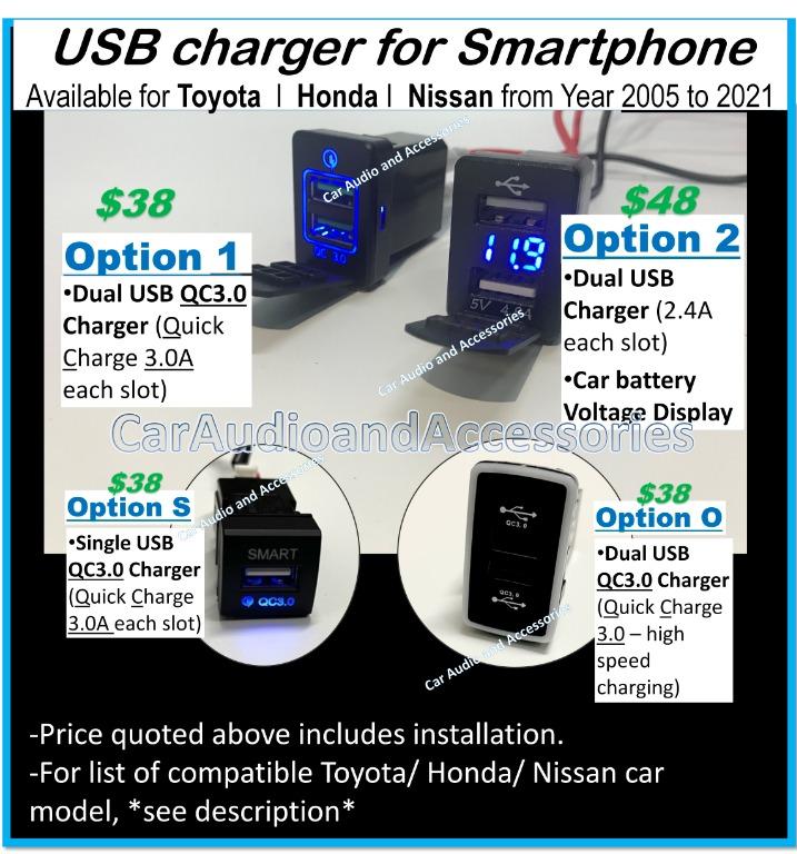 Honda Fit 2014-2023 QC3.0 Quick Charge USB port for phone || For most ...