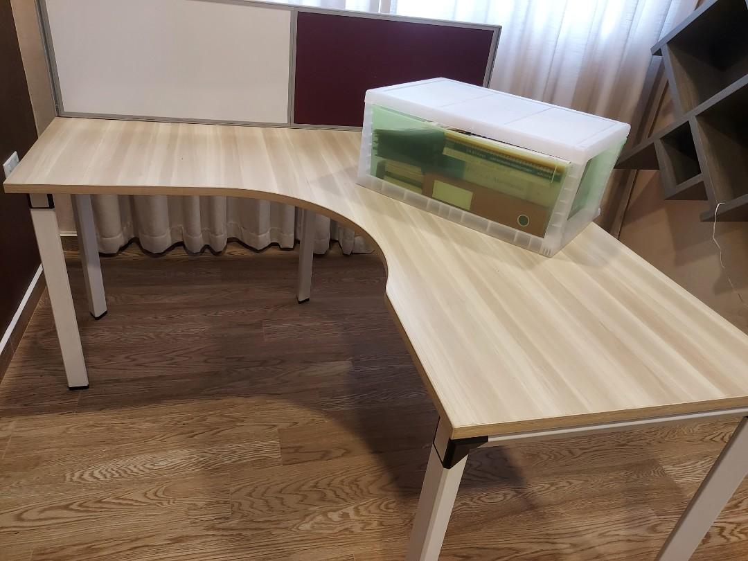 L shaped table 1.5m x 1.5m with cabinet, Furniture & Home Living ...
