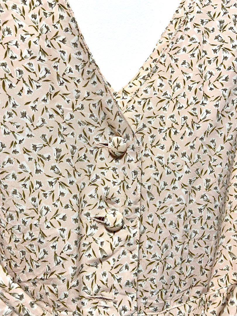 Pastel Pink Floral Flowy Dress with Button and Ribbon Details at the ...