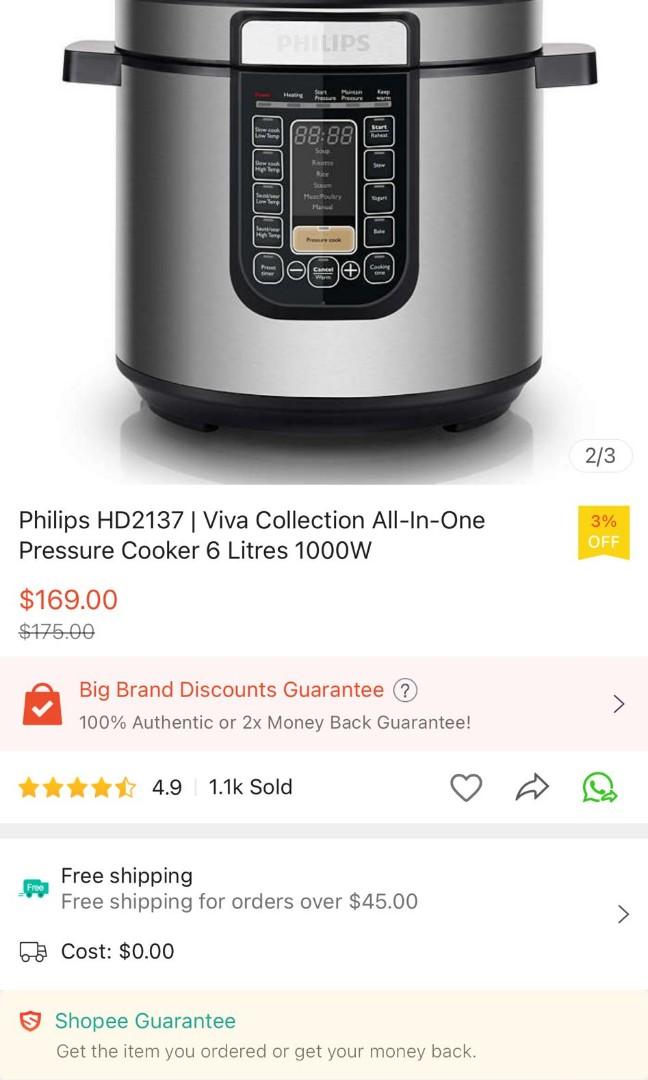 Philips HD2137 | Viva Collection All-In-One Pressure Cooker 6 Litres ...