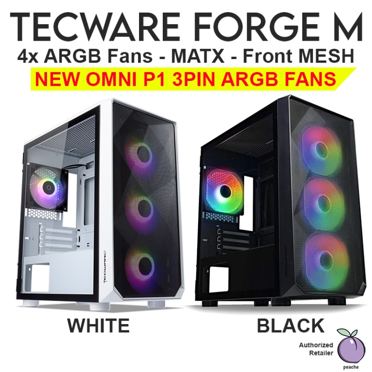 Tecware Forge M MATX PC Casing Case Chassis - BLACK WHITE - ARGB RGB ...