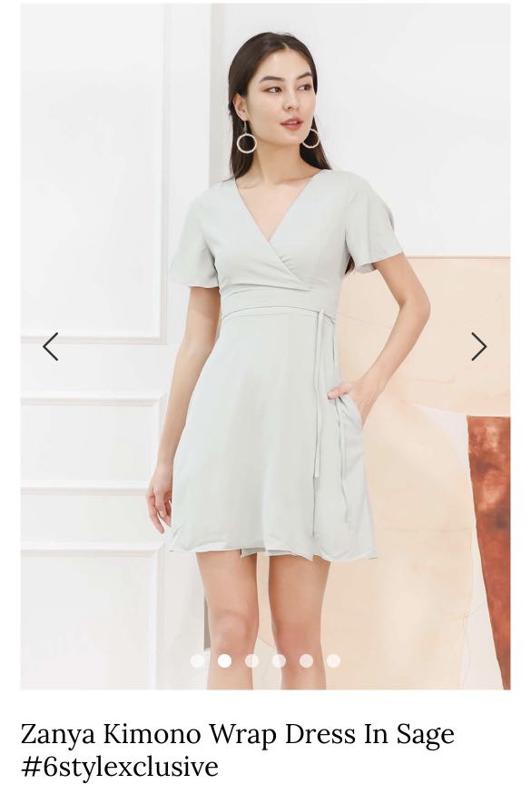 6styleco Zanya Wrap Dress in Sage S, Women's Fashion, Muslimah Fashion ...