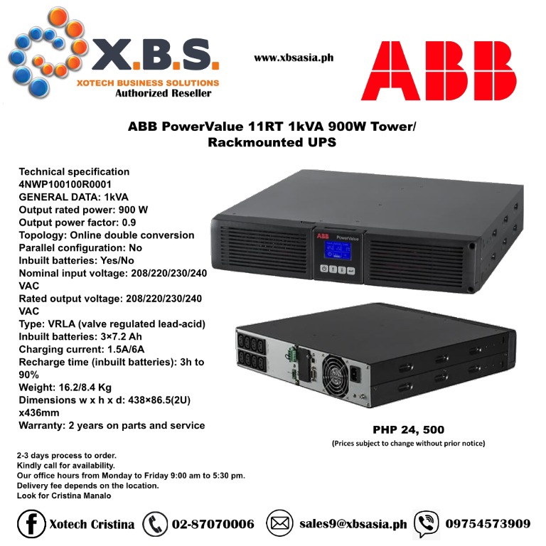 ABB PowerValue 11RT 1kVA 900W Tower/Rackmounted UPS, Computers & Tech ...